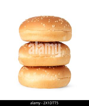 Three Baked Buns with Sesame Isolated on White Background Stock Photo ...