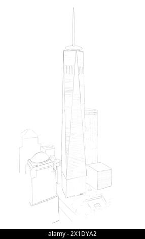 Architectural pencil drawing sketch of skyscraper building on Wall ...