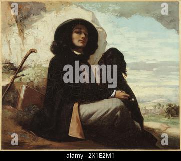 Self-Portrait (Courbet with Black Dog) 1842 by Gustave Courbet Stock ...