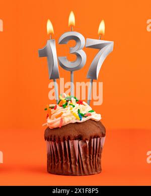 Birthday candle number 137 - Invitation card with orange background ...