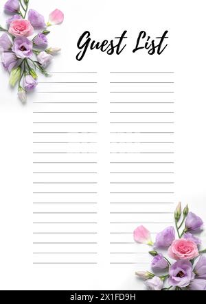 Guest list design with beautiful flowers and empty lines Stock Photo ...