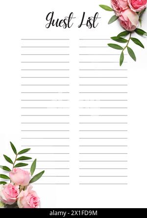 Guest list design with beautiful flowers and empty lines Stock Photo ...