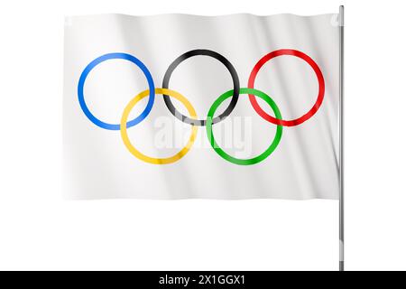 Olympic flag with the official symbol of the Olympics. 5 circles, 5 ...