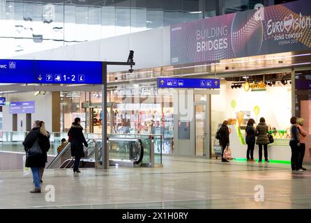 Logos and advertising banners at the Vienna Central Station for the ...