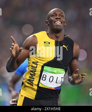 Usain Bolt during competition Athletics Final Men 100m during his ...