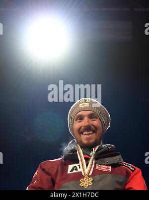 Austria's Marcel Hirscher celebrates after winning an alpine ski, men's ...