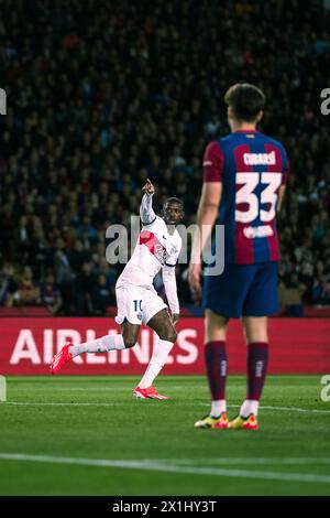 Ousmane Dembele of PSG celebrates his second goal during the French ...