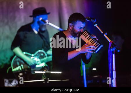 The Basque music group Ken Zazpi in a concert with their singer Eñaut ...