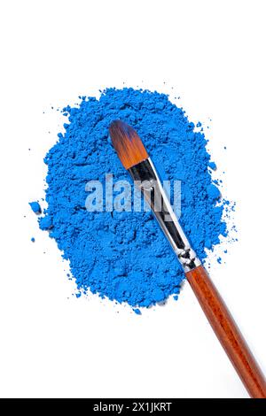 ceruleum blue pigment, dry natural paint on a white background, macro ...