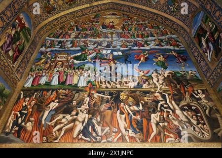Wall fresco depicting Heaven, Earth and Hell inside the Holy Savior ...