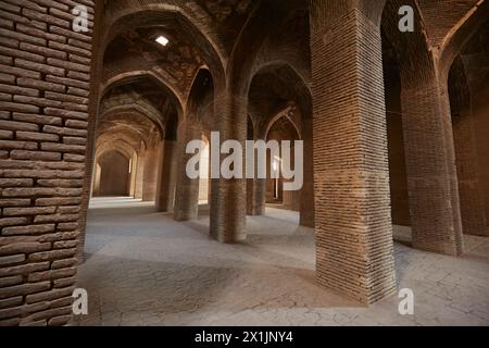 Interior view of hypostyle hall with many pillars supporting roof of ...