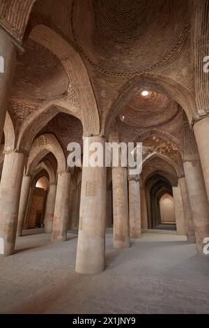 Interior view of hypostyle hall with many pillars supporting roof of ...