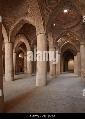 Interior view of hypostyle hall with many pillars supporting roof of ...