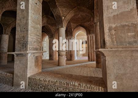 Interior view of hypostyle hall with many pillars supporting roof of ...