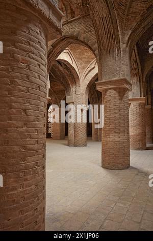 Interior view of hypostyle hall with many pillars supporting roof of ...