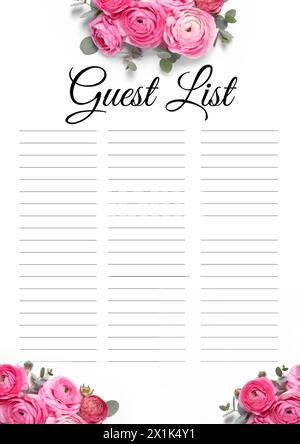 Guest list design with beautiful flowers and empty lines Stock Photo ...