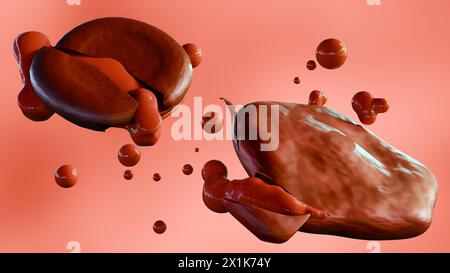 3d rendering of Hemolysis, is the process of red blood cells breaking ...