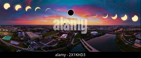 Aerial Sunrise Panorama Over Indianapolis Skyline and Courthouse Stock ...
