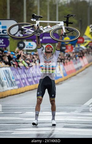 MATHIEU VAN DER POEL celebrates winning stage two of the 2025 Tour de ...