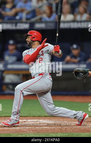 Los Angeles Angels' Jose Siri (28) scores during the fifth inning of a ...