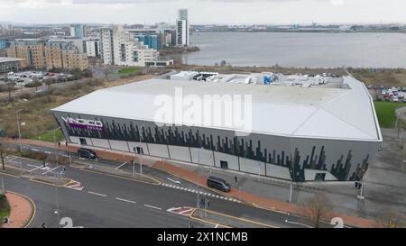 11 February 2024, Cardiff. Aerial view of the Vindico Arena and Cardiff ...