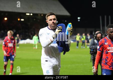 Rangers goalkeeper Jack Butland reacts after his side conceded a second ...