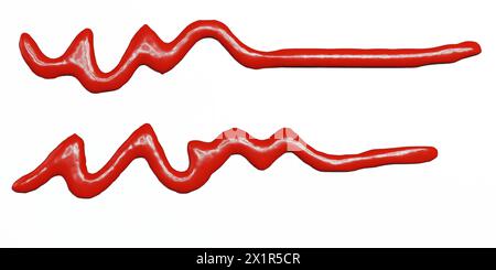 3d render of ketchup splatter strip and swirl top view for food or ...