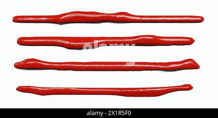 3d render of ketchup splatter strip and swirl top view for food or ...