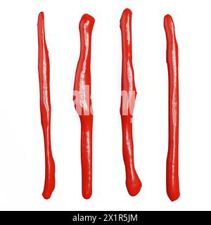 3d render of ketchup splatter strip and swirl top view for food or ...