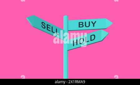 A signage showing directions or options to buy, sell or hold in a ...