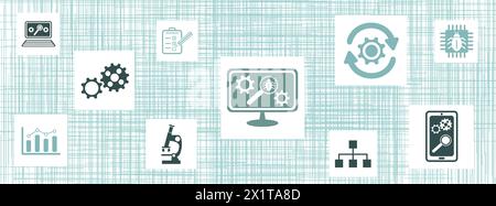 Concept of software testing with icons on squares Stock Photo - Alamy