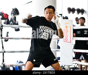 Yoshiki Takei, Japanese professional boxer trains during a public ...