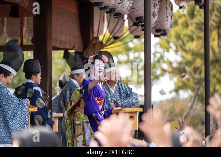 Yasaka Shrine Setsubun festival roasted beans scattering ceremony ...