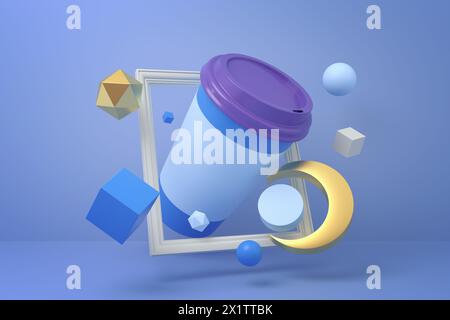 Floating coffee cup with geometric shapes Stock Photo - Alamy