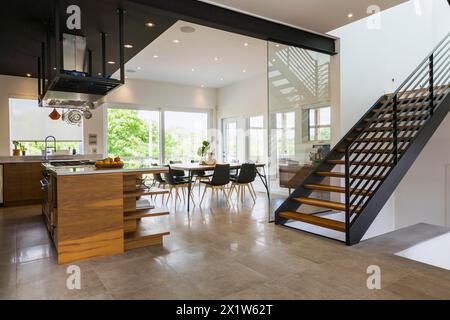 American walnut wood and black powder coated cold rolled steel stairs ...