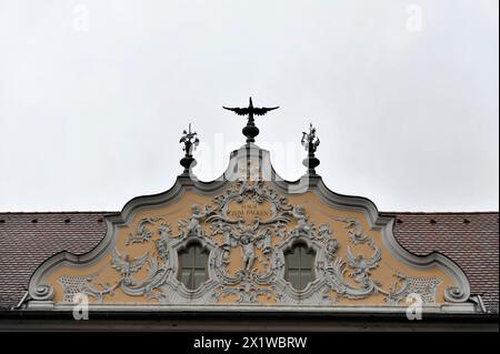 Facade view of the Falkenhaus with stucco facade in rococo style in the ...
