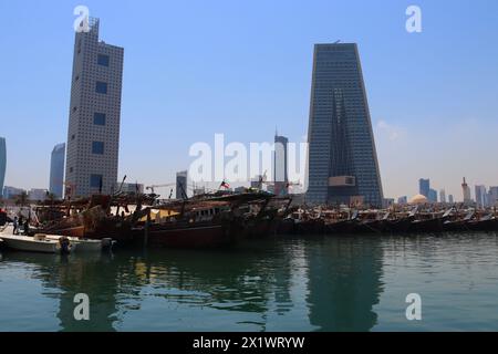 Towers and ships in Kuwait City Stock Photo - Alamy