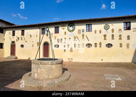 Courtyard of Castle of Lari (Castello dei Vicari) in Lari, Italy with ...