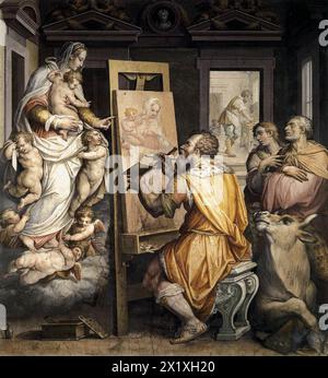 This artwork by Giorgio Vasari, 'St. Luke Painting the Virgin,' depicts ...