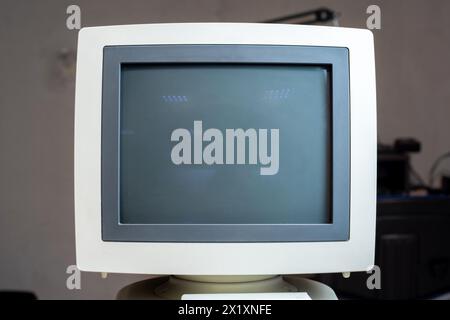 Tube TV with cathode ray tube. Outdated monitor isolated on white ...