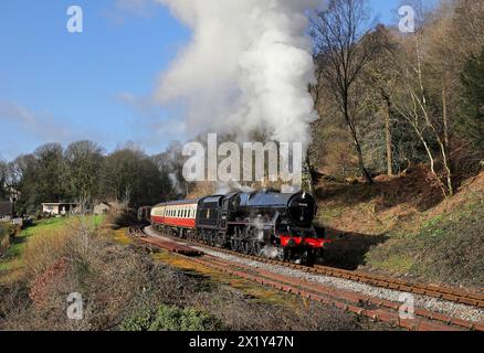 45690 'Leander' heads away from Haverthwaite on 22.3.24 past Backbarrow ...