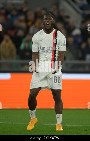 AC Milan's Yunus Musah during the Serie A soccer match between Milan and Inter at San Siro ...