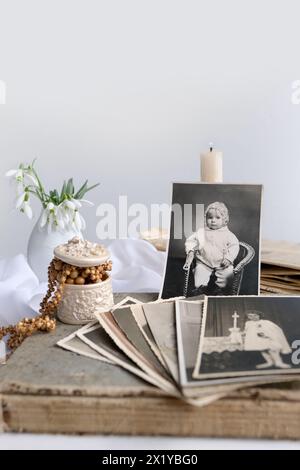 stack of vintage photos, pictures of children of first communion of ...