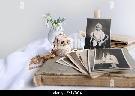 stack of vintage photos, pictures of children of first communion of ...