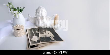stack of vintage photos, pictures of children of first communion of ...