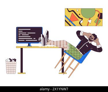 Software developer resting at workplace black and white 2D line cartoon ...