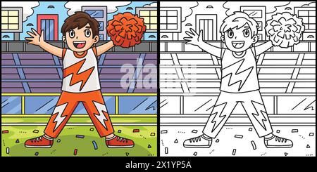 Cheerleading Boy Cheerleader Waving Coloring Page Stock Vector Image ...