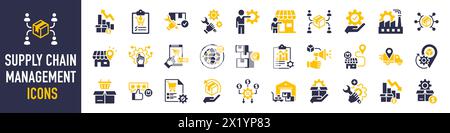 Set of icons related to supply chain management, value chain, logistic ...