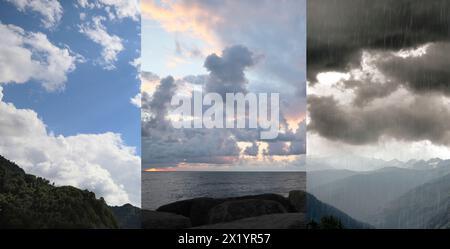 Weather forecast, banner design. Collage with different photos Stock ...