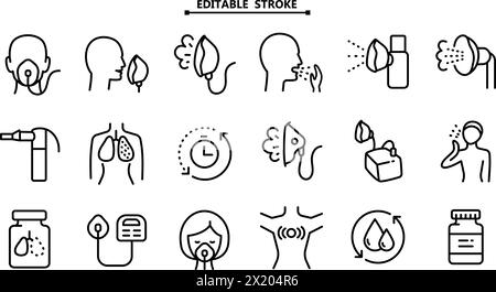 Nebulizer signs collection. Editable stroke. Medical equipment for ...